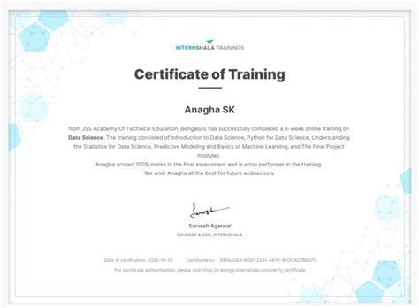 Successfully Completed Training Course On Data Science Offered By