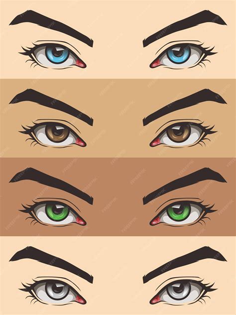 Un Dibujo De Diferentes Ojos Con Diferentes Colores Vector Premium