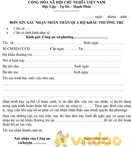 Mẫu đơn xin xác nhận nhân thân qua hộ khẩu thường trú HoaTieu vn