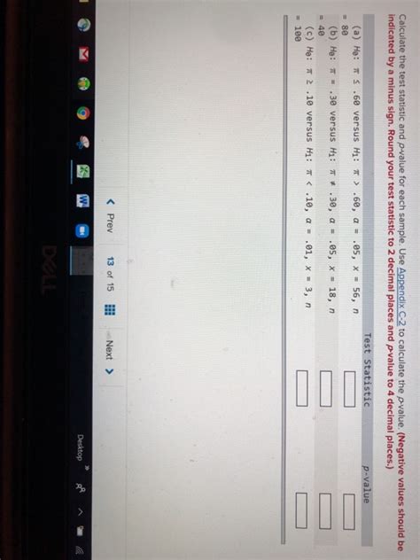 solved calculate the test statistic and p value for each