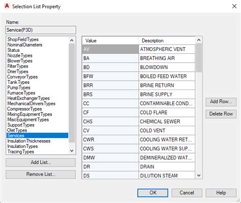 是否可以在autocad Plant 3d中为标记使用选择列表“服务”的“说明”列？