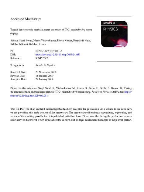 Pdf Tuning The Electronic Band Alignment Properties Of Tio2 Nanotubes