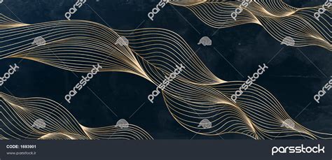پس زمینه هنری آبی تیره لوکس انتزاعی با امواج طلایی در سبک خط هنری الگوی وکتور هندسی برای طراحی