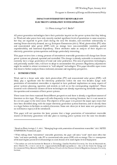 Pdf Impacts Of Intermittent Renewables On Electricity Generation System Operation