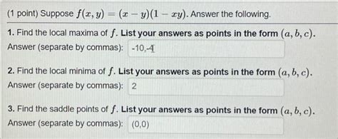 Solved 1 Point Suppose F X Y X−y 1−xy Answer The