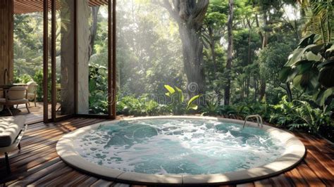 Outdoor Jacuzzi Pool With Fresh Blue Water For Massage And Spa Stock