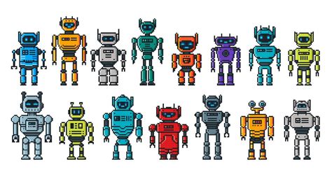 Pixel Robot Characters 8 Bit Cartoon Androids 22746691 Vector Art At