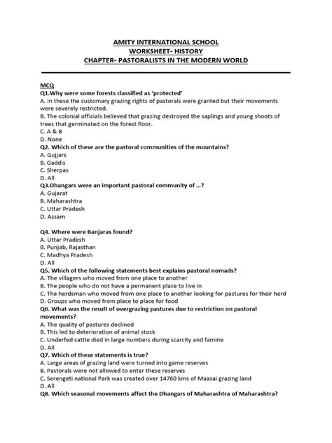 9 History Pastoralist Inthe Modern World Wookrsheet Pdf