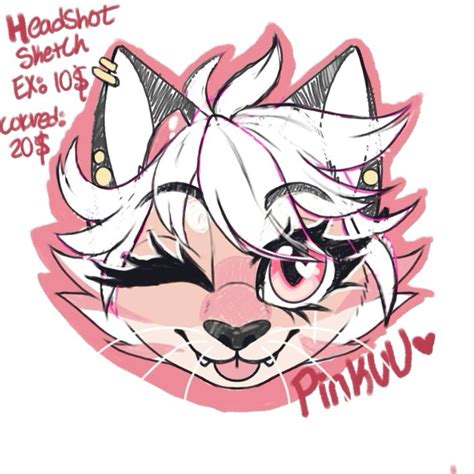 Pink Cat Fursona Headshot Furry Art Cat Furry Sketches