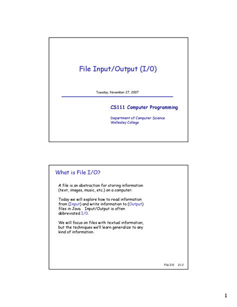 Lecture Slides On Input And Output Computer Programming Cs 111 Docsity