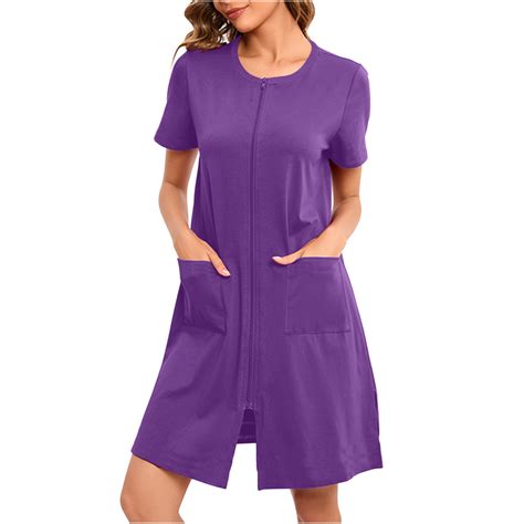 Dxhmoneyhx Women Zipper Front House Coat Short Sleeves Robe Bathrobes
