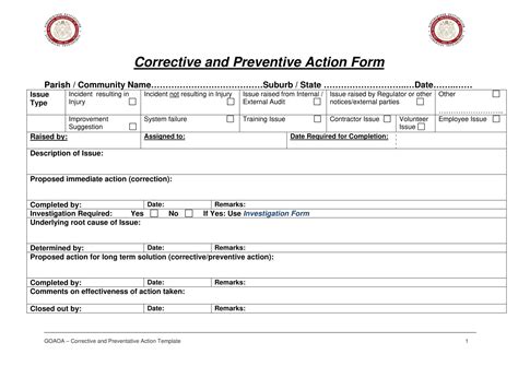 Corrective Action Preventive Action Template