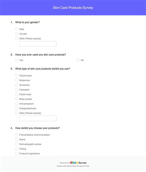 Skin Care Products Survey Questionnaire Template Zoho Survey