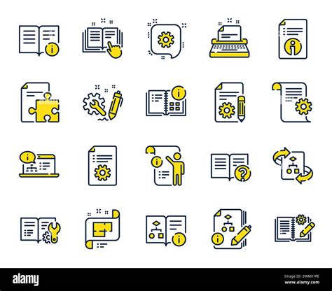 Technical Documentation Line Icons Set Of Instruction Plan And Manual
