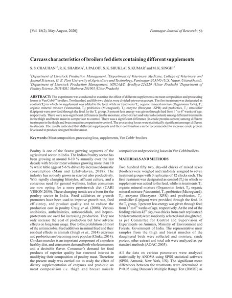 Pdf Carcass Characteristics Of Broilers Fed Diets Containing