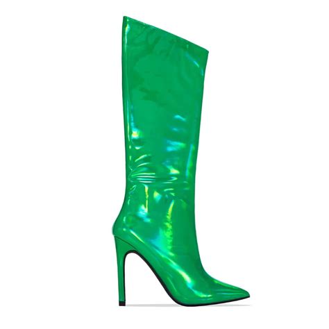 Metallic High Heel Knee Boots Halo Green ®beach Babe Bikini