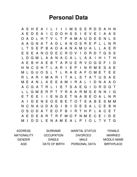 Personal Data Word Search