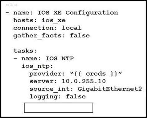Which Key Value Pair From The Iosntp Ansible Module Creates An Ntp