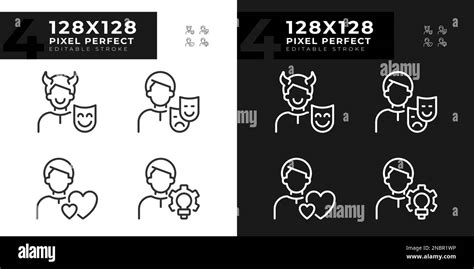 Personal Traits Pixel Perfect Linear Icons Set For Dark Light Mode