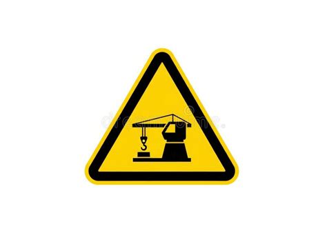 Yellow Triangular Warning Sign With Crane Symbol For Workplace Safety Isolated On White