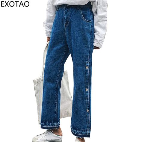 Exotao Side Split Button Up Design Jeans For Women 2017 Winter Denim