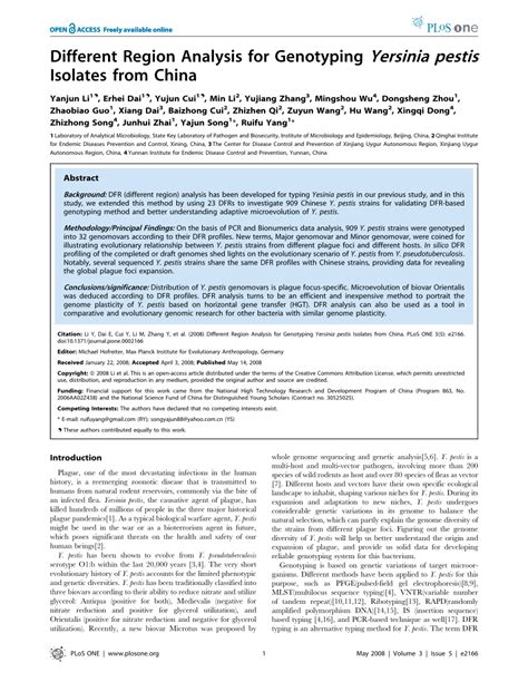Pdf Different Region Analysis For Genotyping Yersinia Pestis Isolates