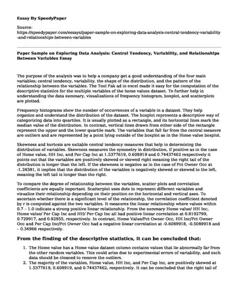 📗 Paper Sample On Exploring Data Analysis Central Tendency Variability And Relationships