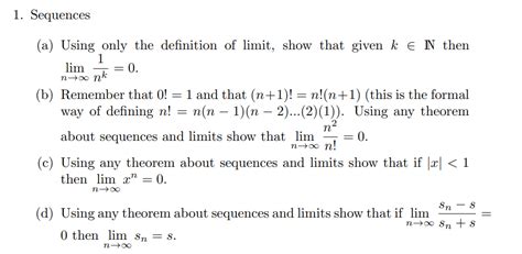 Solved 1. Sequences (a) Using only the definition of limit, | Chegg.com