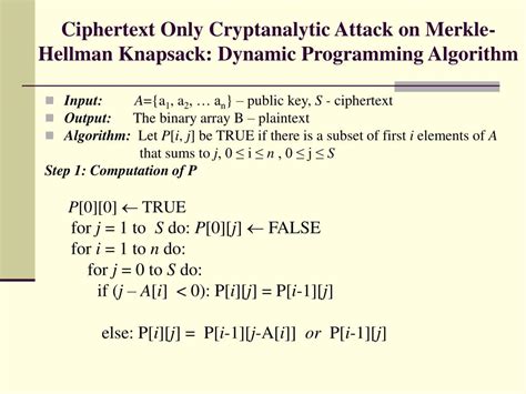 Ppt Ciphertext Only Cryptanalytic Attack On Merkle Hellman Knapsack Dynamic Programming