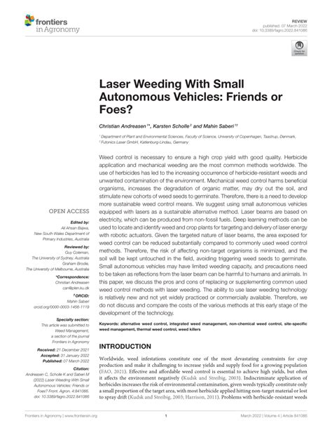 Pdf Laser Weeding With Small Autonomous Vehicles Friends Or Foes