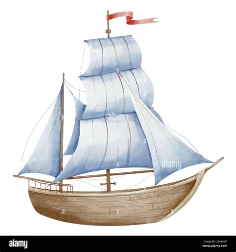 Sailboat Watercolor Illustration Drawing Of Sailing Ship In Pastel