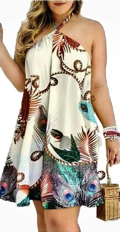 Olivia Mark Peacock Floral Print Open Back Halter Dress Purplish