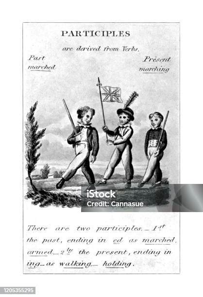 19일 초 C 각인 책 표지 Participle 과 문법 잊혀진 어린이 책 1898 19세기에 대한 스톡 벡터 아트 및 기타