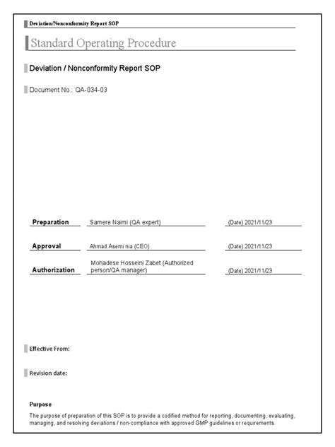 Deviation Nonconformity Report Sop Pdf