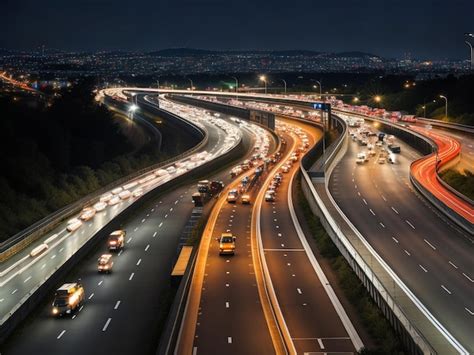 Premium Ai Image Night Traffic Cars On Highway Road On Sunset Evening