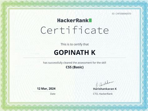 Gopinath K On Linkedin Webdevelopment Css Hackerrank Certification