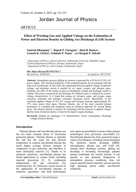 Pdf Effect Of Working Gas And Applied Voltage On The Estimation Of