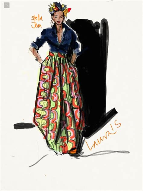 A Drawing Of A Woman In A Colorful Dress
