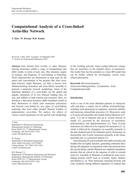 Pdf Computational Analysis Of A Cross Linked Actin Like Network