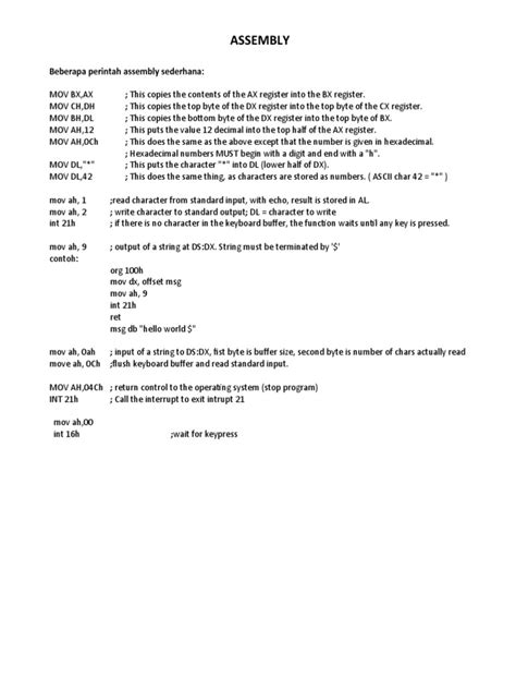 Assembly Instructions For Basic Arithmetic Operations Pdf String Computer Science