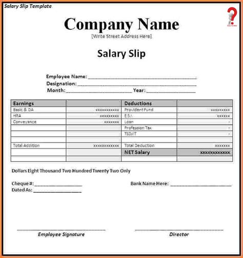 Salary Slip Format In PDF Excel Word Payroll Template Word