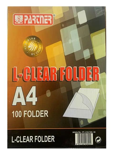 Partner A4 L Shape Folder Box Clear 100 Piece