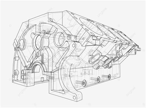 Engine Block Sketch Vector Rendering Of 3d Perspective Engine Modern