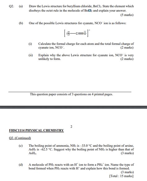 Solved Q2 A Draw The Lewis Structure For Beryllium Chloride Becl2 1 Answer