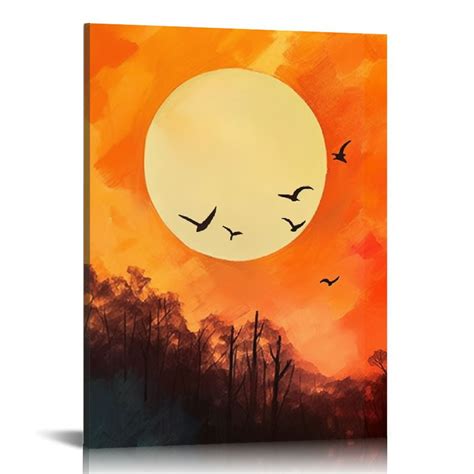 Chilfamy Framed Sunset Mountain Foggy Forest Landscape Canvas Wall Art Nature Misty Pine Tree