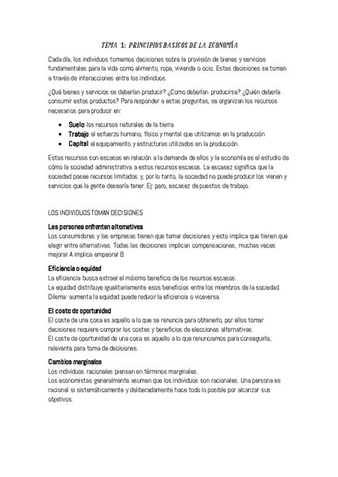 T1 Principios Basicos De La Economía Tema 1 Principios Basicos De