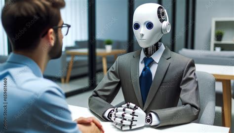 sophisticated robot interviewer a robot donning a tie listens to a