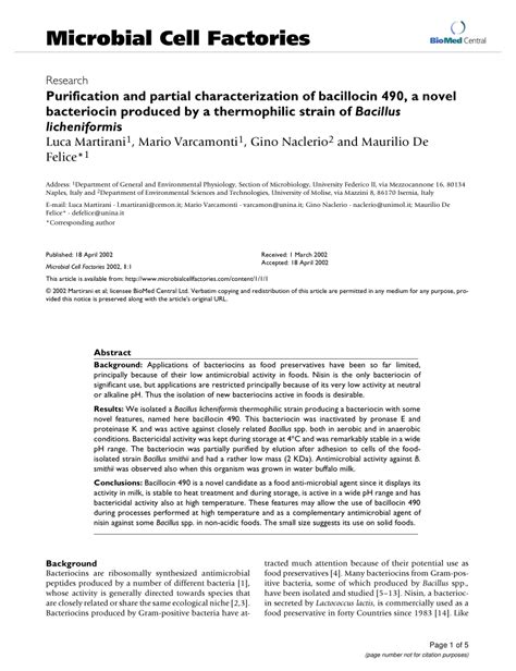 Pdf Purification And Partial Characterization Of Bacillocin 490 A