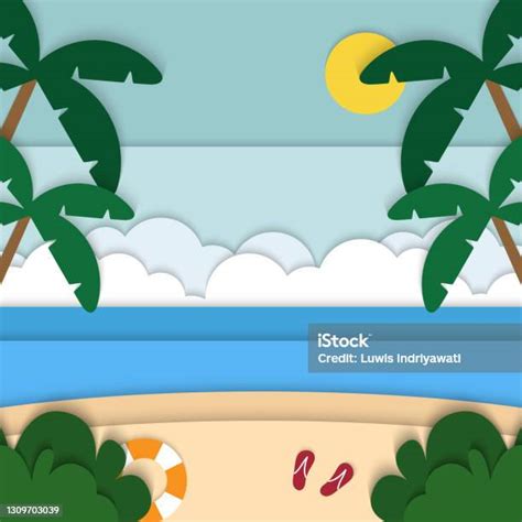 열대 해변 여름 종이 컷 배경 벡터 여름 시즌 종이 공예 디자인 일러스트 페이퍼커팅에 대한 스톡 벡터 아트 및 기타 이미지 페이퍼커팅 해변 섬 Istock