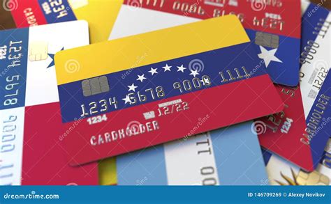 Many Credit Cards With Different Flags Emphasized Bank Card With Flag Of Venezuela D